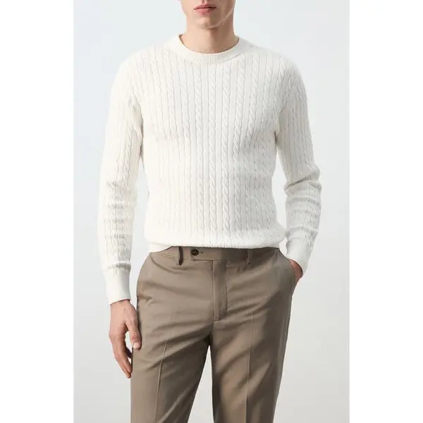Mango Crewneck Cable Stitch Sweater - Off White