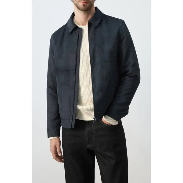 Mango Faux Suede Jacket - Navy