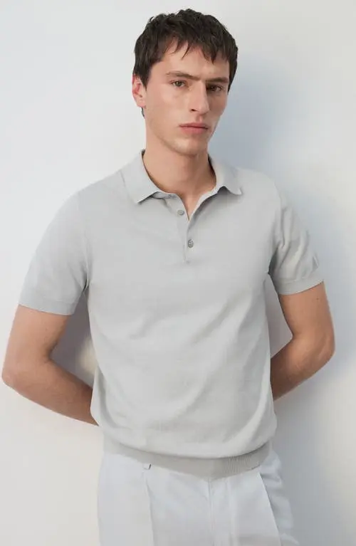 Mango Fine Knit Cotton Polo - Ice Grey