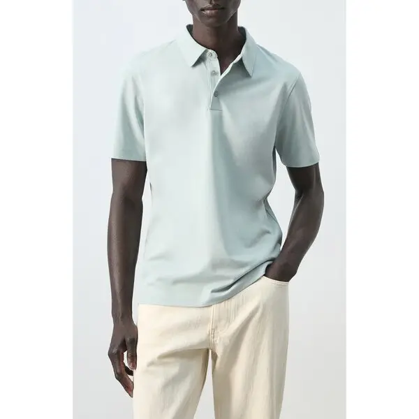Mango Slim Fit Stretch Cotton Blend Piqué Polo - Aqua Green