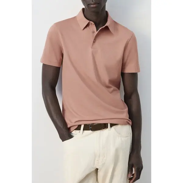 Mango Slim Fit Stretch Cotton Blend Piqué Polo - Peach