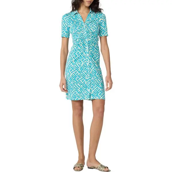 Diane Von Furstenberg Zoey Ruched Minidress - Accra Geo Mini Aquamarine