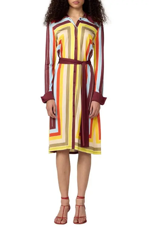 Diane Von Furstenberg Long Sleeve Jersey Shirt Dress - Dorian Stripe Multi
