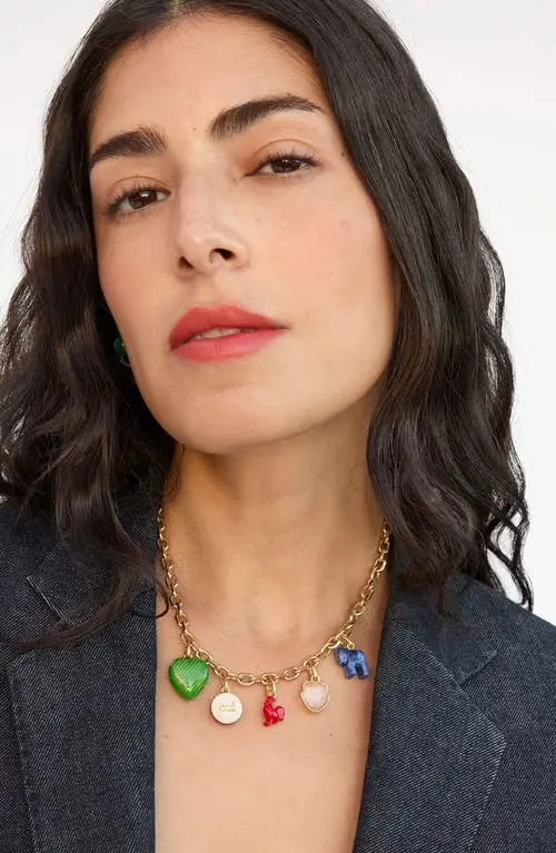 Clare V. Enamel Heart Charm Chain Necklace