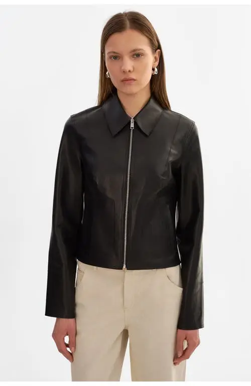 LAMARQUE Reversible Leather Jacket - Black/silver