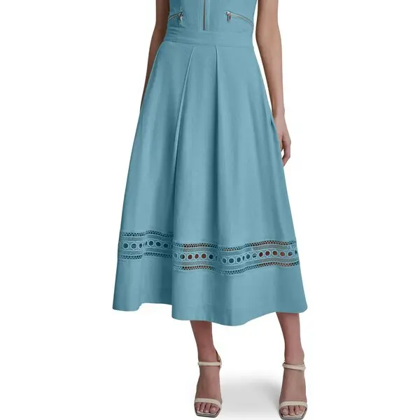 Dkny Eyelet Embroidery Linen Blend A-line Skirt - Cameo Blue