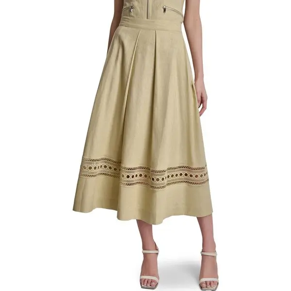 Dkny Eyelet Embroidery Linen Blend A-line Skirt - Mojave Desert
