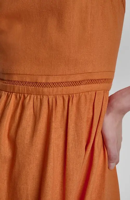 Dkny Eyelet-embroidered Linen Blend A-line Dress