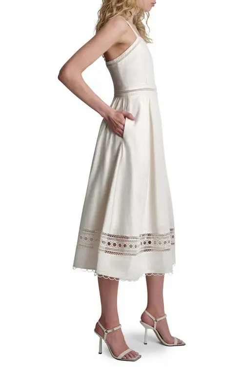 Dkny Eyelet-embroidered Linen Blend A-line Dress - Coconut