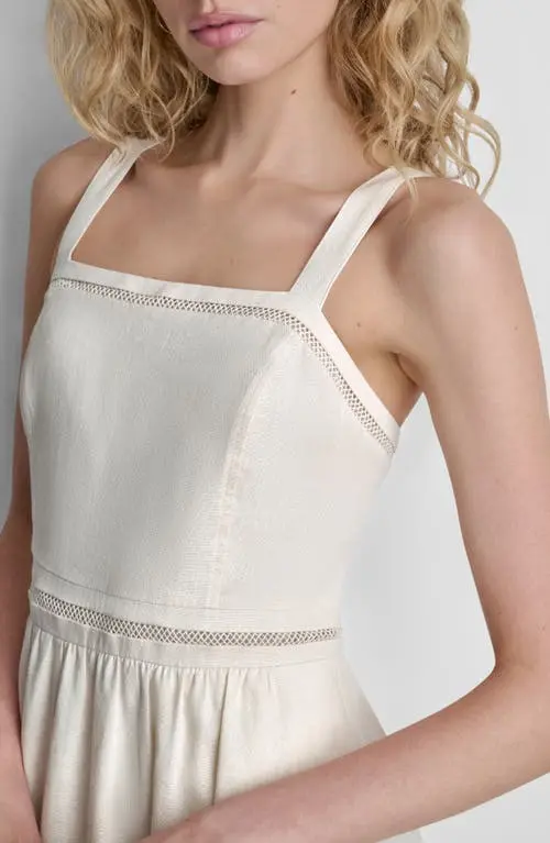 Dkny Eyelet-embroidered Linen Blend A-line Dress - Coconut