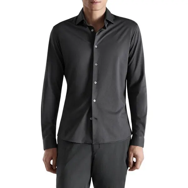 Mango Slim Fit Cotton Blend Button-up Shirt - Charcoal