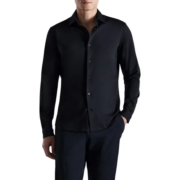 Mango Slim Fit Cotton Blend Button-up Shirt - Navy