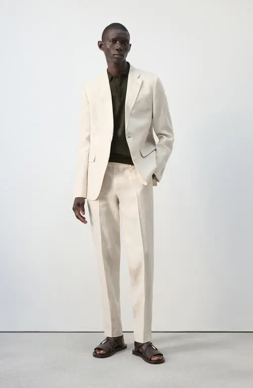 Mango Amalfi Slim Fit Flat Front Linen Suit Pants - Ecru