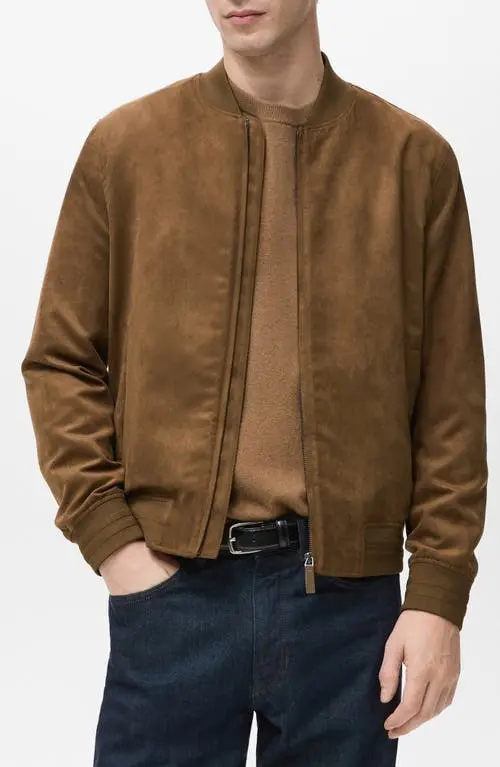 Mango Faux Suede Bomber Jacket - Cognac