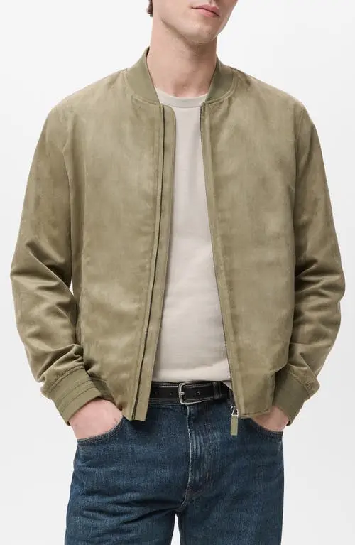 Mango Faux Suede Bomber Jacket - Khaki
