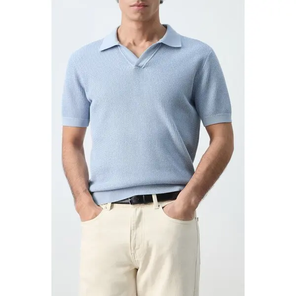 Mango Cotton Piqué Polo - Sky Blue