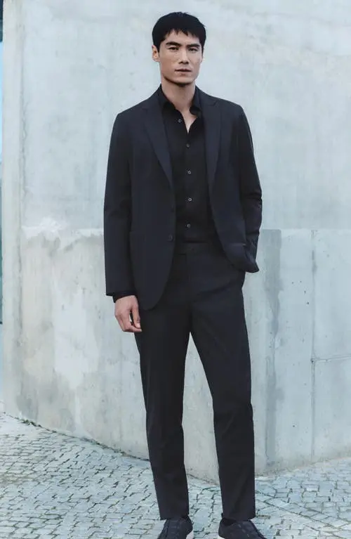 Mango Water Repellent Slim Fit Trousers - Navy