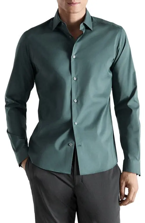 Mango Regular Fit Stretch Cotton Blend Button-up Shirt - Medium Green