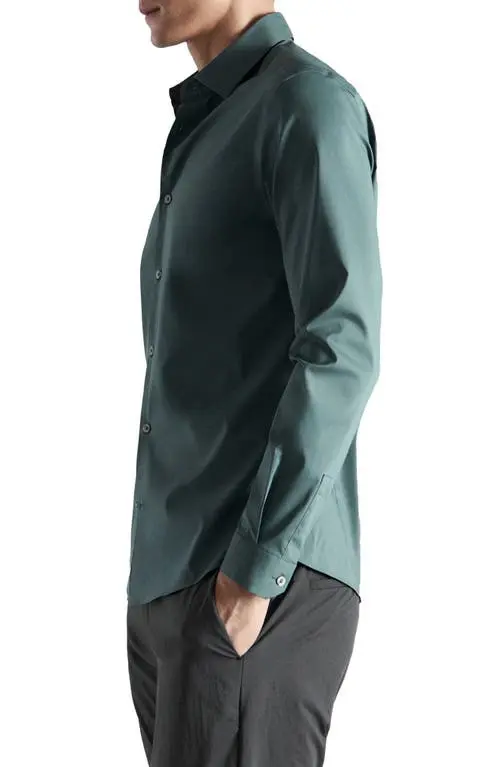 Mango Regular Fit Stretch Cotton Blend Button-up Shirt - Medium Green