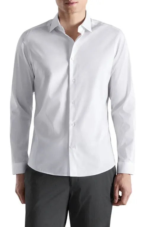 Mango Regular Fit Stretch Cotton Blend Button-up Shirt - White