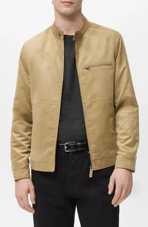 Mango Faux Suede Biker Jacket - Beige