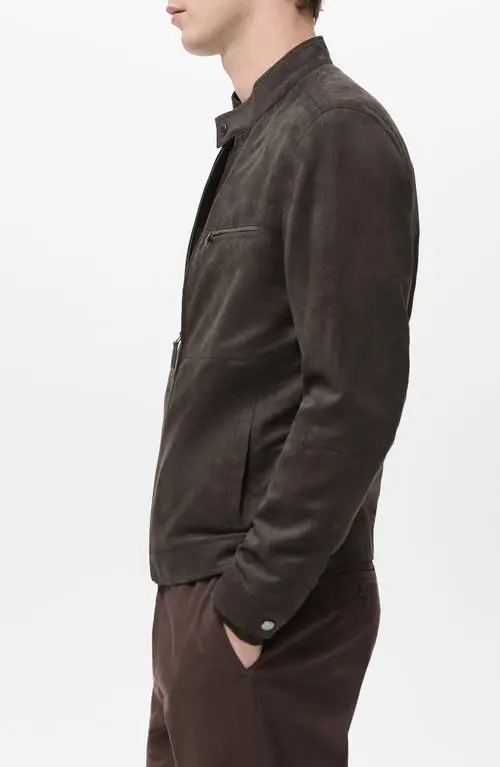Mango Faux Suede Biker Jacket - Brown