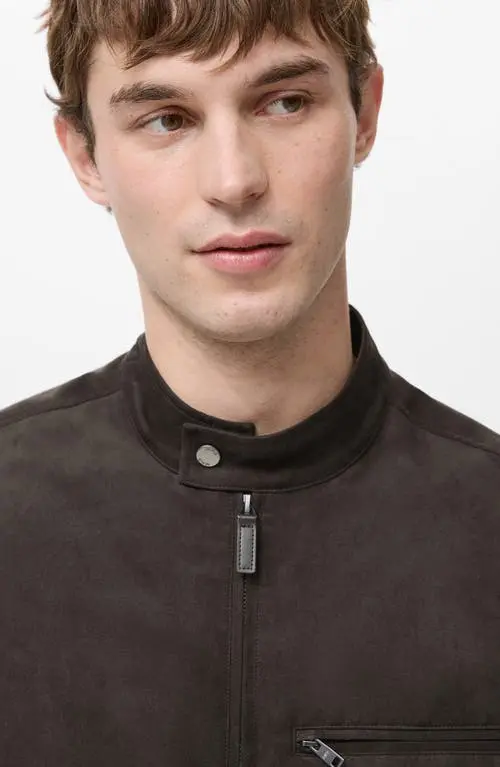 Mango Faux Suede Biker Jacket - Brown