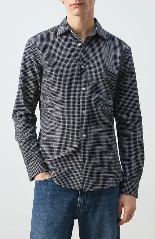 Mango Regular Fit Check Cotton Blend Button-up Shirt - Navy