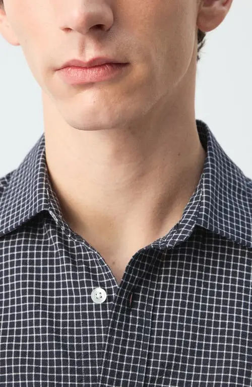 Mango Regular Fit Check Cotton Blend Button-up Shirt - Navy