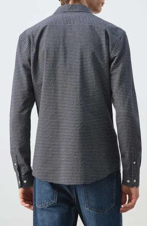 Mango Regular Fit Check Cotton Blend Button-up Shirt - Navy
