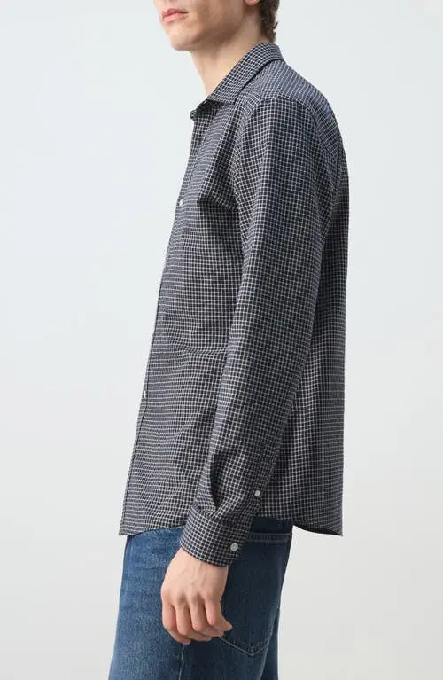 Mango Regular Fit Check Cotton Blend Button-up Shirt - Navy