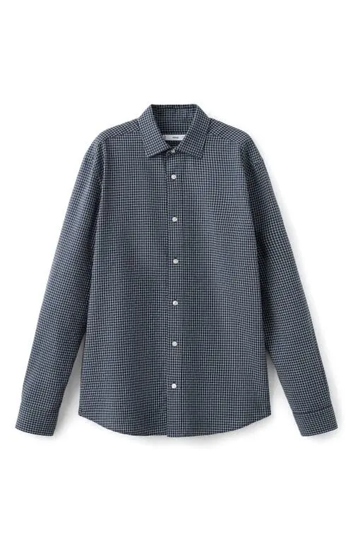 Mango Regular Fit Check Cotton Blend Button-up Shirt - Navy