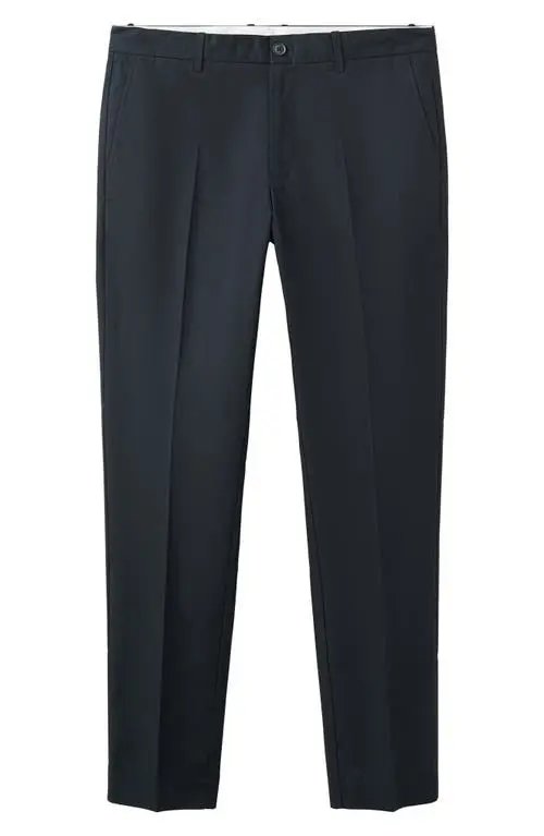 Mango Slim Fit Flat-front Cotton Twill Trousers - Navy