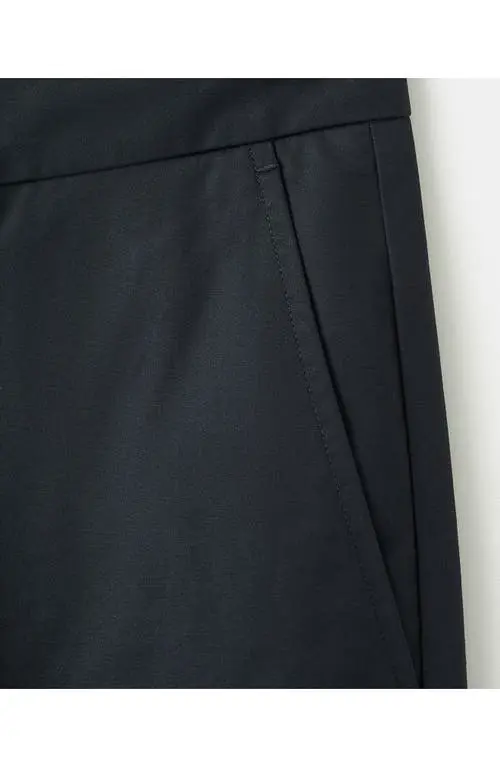 Mango Slim Fit Flat-front Cotton Twill Trousers - Navy