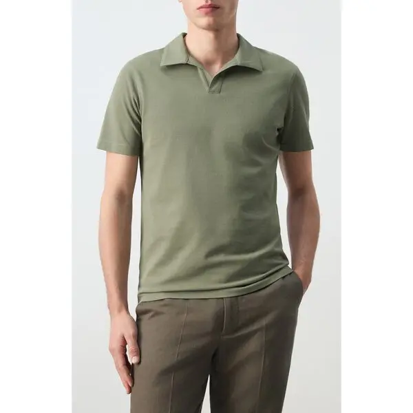 Mango Slim Fit Stretch Cotton Blend Piqué Polo - Khaki Green