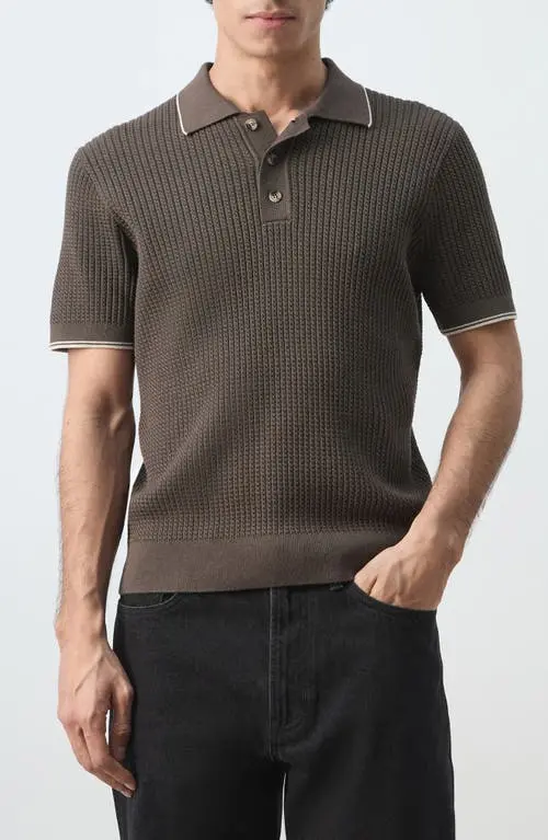 Mango Fine Knit Herringbone Polo - Chocolate