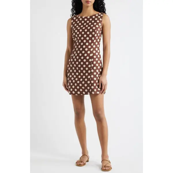 Faithfull The Brand Lydie Polka Dot Linen Mini Dress - Cioccolato Dot