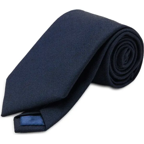 Mango Solid Wool Blend Tie - Navy