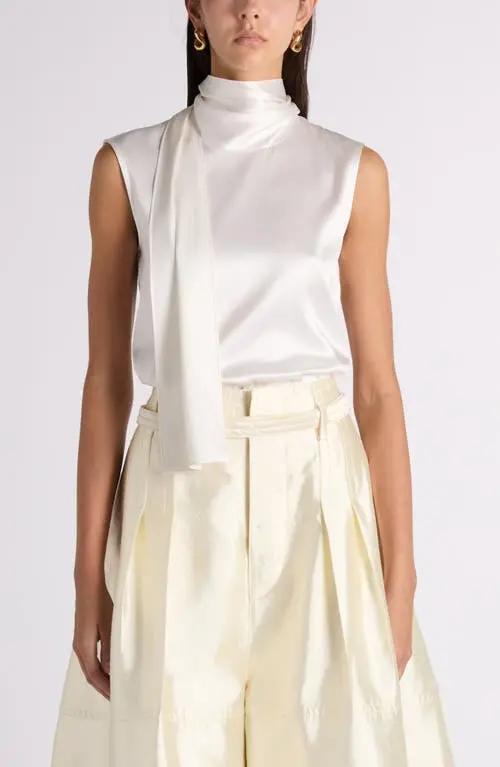 Bottega Veneta Scarf Detail Stretch Silk Satin Top - 9000 White