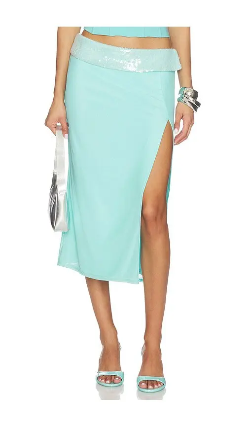 TIGER MIST Sequin Foldover Midi Skirt - Aqua