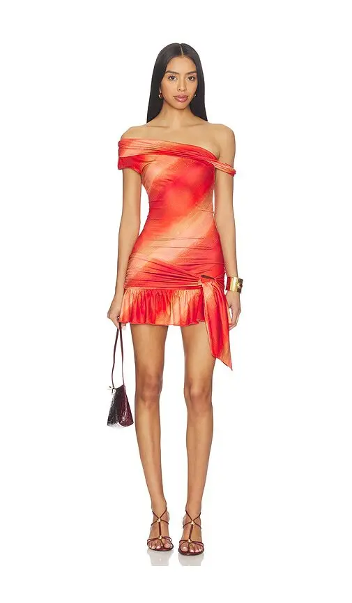 TIGER MIST Twist Off Shoulder Mini Dress - Sunrise Glitter Stripe