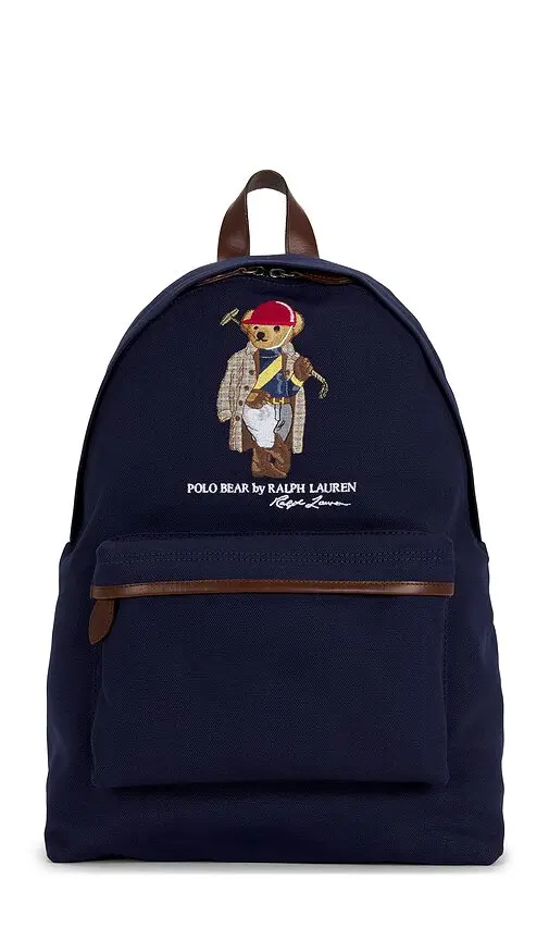 Polo Ralph Lauren Canvas & Leather Novelty Polo Society Bear Large Backpack - Newport Navy