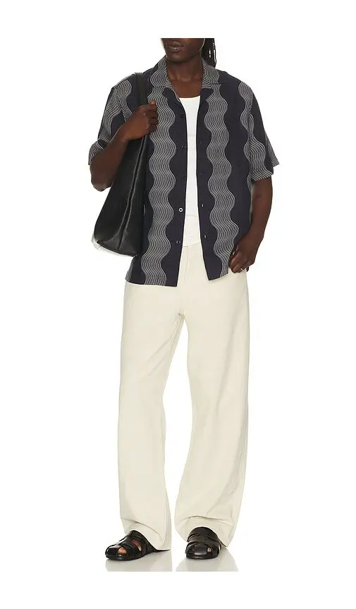 Frescobol Carioca Roberto Linen Shirt In Blue - Navy