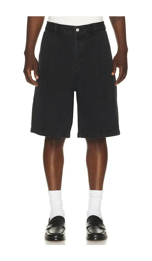 DUNST Pleated Bermuda Denim Shorts - Black