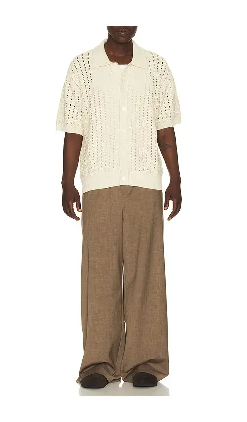 DUNST Relaxed Collared Crochet Cardigan - Ivory