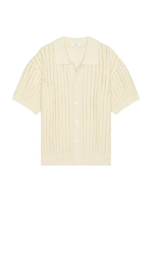 DUNST Relaxed Collared Crochet Cardigan - Ivory