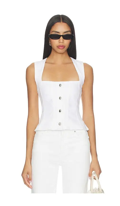 Good American Button Front Peplum Top - White001