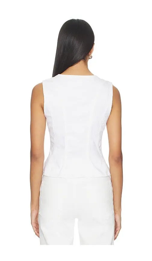 Good American White Button Front Peplum Top - White001