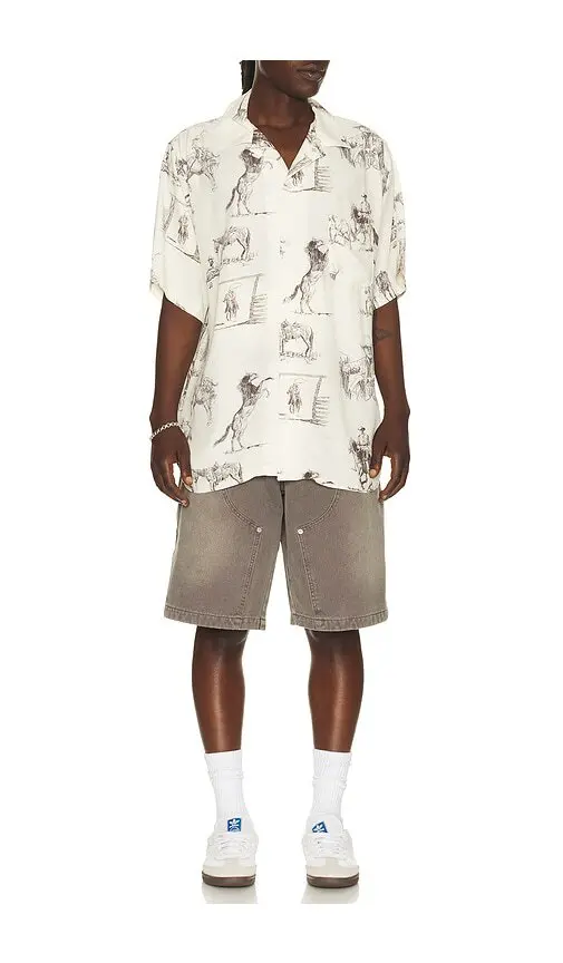 ONE OF THESE DAYS Charcoal Montage Camp Shirt In Ivory - Bone
