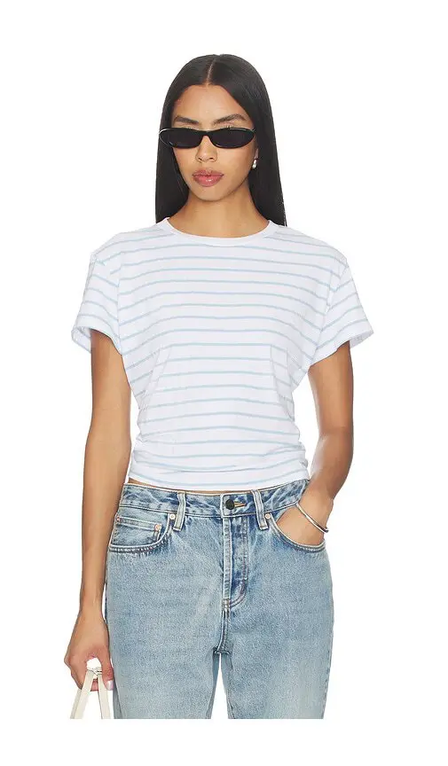 PERFECTWHITETEE Stripe Boxy Crewneck Tee - Powder Blue Stripe